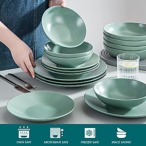 vancasso Sabine 16-Piece Dinnerware Set, Stoneware Semi-matte Kitchen Plates and Bowls Sets, Service for 4, with Dinner Plates, Dessert Plates, Pasta Bowls and Cereal Bowls, Microwave Safe, Turquoise