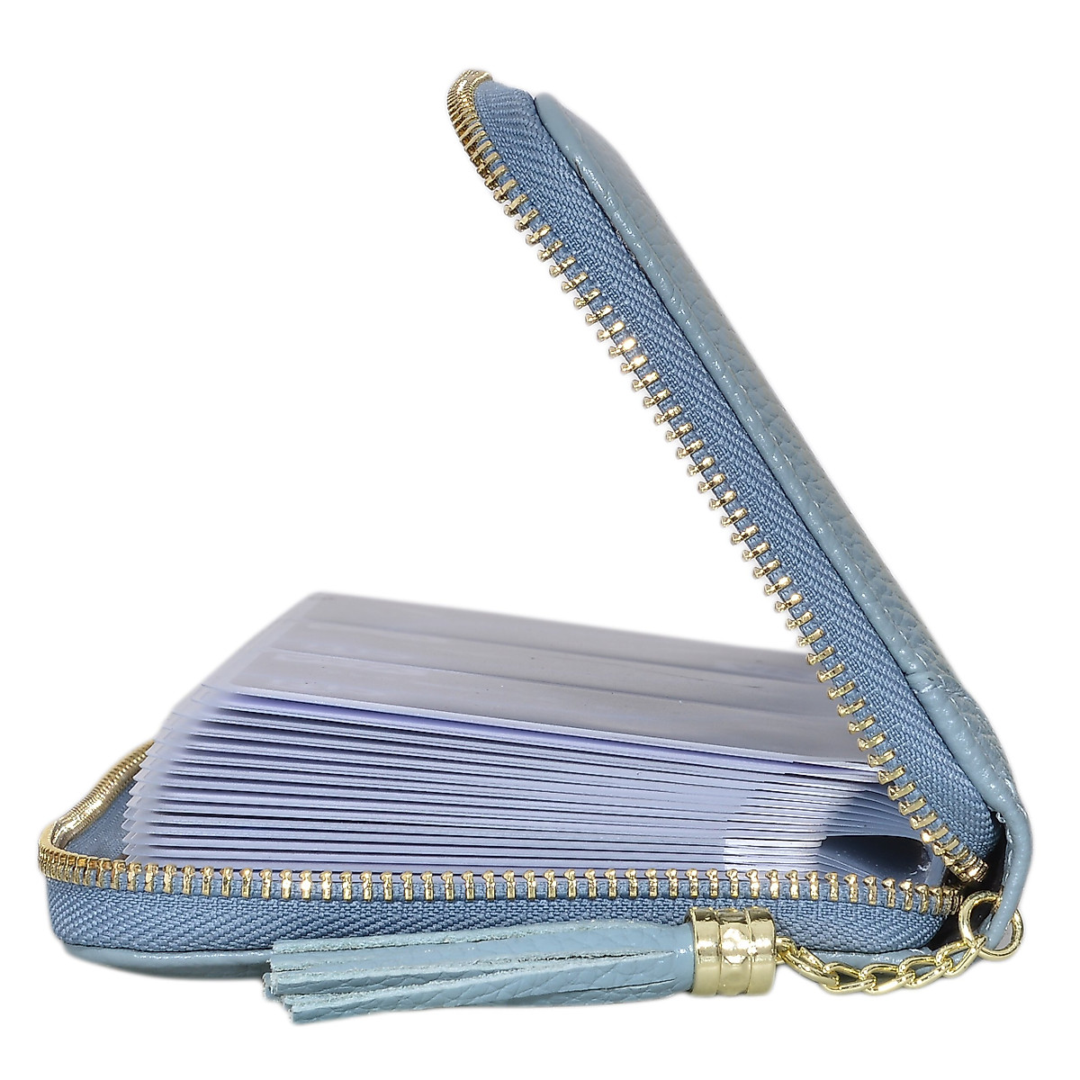 Easyoulife Credit Card Holder Wallet Womens Zipper Leather Case Purse RFID Blocking (Light Blue)