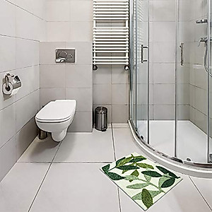 Throw Bathroom Rugs and Mats 20"x32" Green Bath Rug Non Slip Machine Washable Soft Bathroom Floor Mat for Entrance, Green Leaves