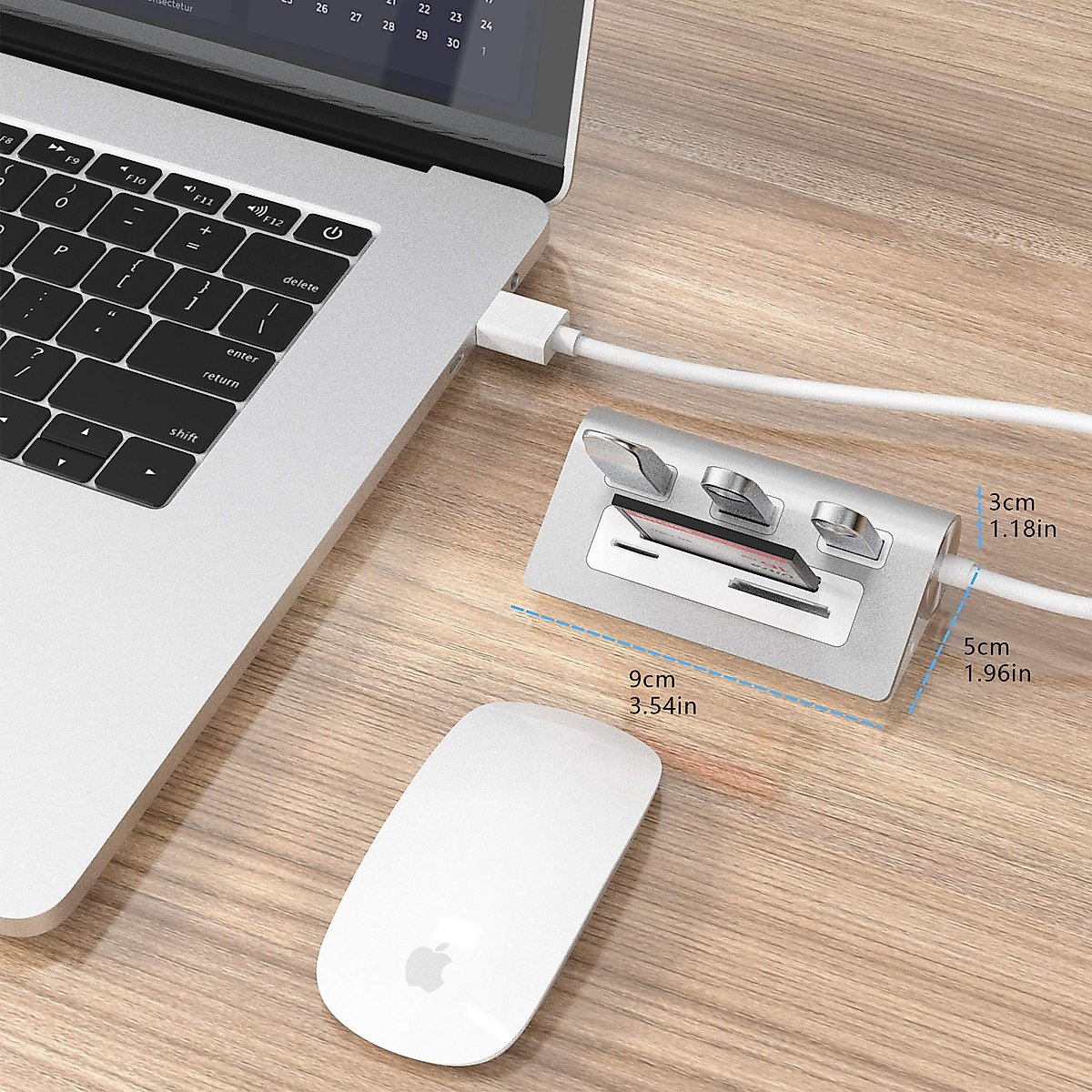 KETAKY 6-in-1 USB 3.0 Hub Adapter, 6 Port Triangle Portable Aluminum Hub, with SD/TF/CF Card Reader Combo, for iMac Pro, MacBook Air, Mac Mini/Pro, Surface Pro, PC and Laptop