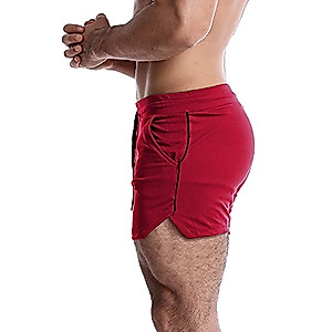 Men's 5 Inch Inseam Workout Shorts Athletic Gym Shorts Bodybuilding Short Shorts Casual Running Shorts Red US L