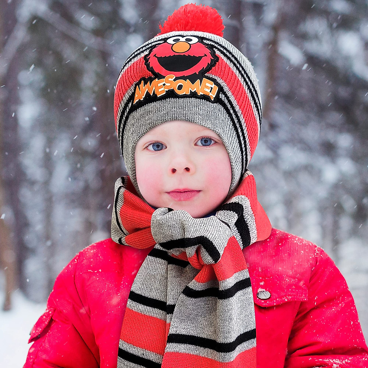 Sesame Street Boys Toddler Winter Hat, Scarf & Mittens Set, Elmo Beanie For Ages 2-4