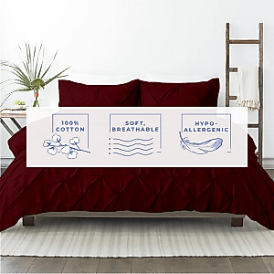 Kotton Culture 600 Thread Count Pinch Pleated 3 Piece Duvet Cover Set 100% Egyptian Cotton Breathable All Season Comforter Cover with Zipper Closure & Corner Ties (Burgundy,Super Oversized King)