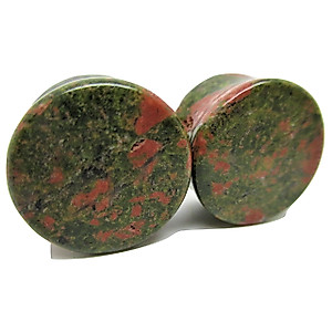 Pierced Republic Mossy Stone Ear Plugs - Double Flared Gauges - 7 Sizes - Pair (0 Gauge (8mm))