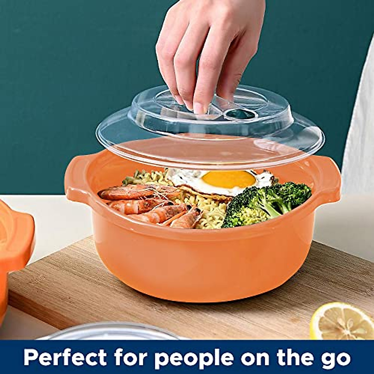 Microwave Safe Ramen Cooker, Ramen Noodle Bowl, Easy Mac, Microwave Pasta Cooker, Microwave Bowls with Lids Ideal for Dorm Room Essentials for Girls Boys, Dishwasher & Microwave Safe (Medium, Orange)