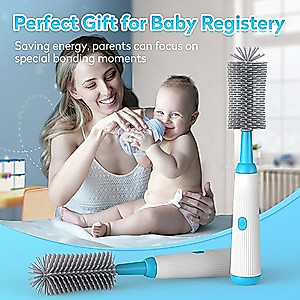 ZRFMIB Electric Bottle Brush Set with Baby Bottle Brush, 2 Nipple Brush, Straw Brush and Extension Handle, Rechargeable Bottle Brush Cleaner, for New Baby Family,Blue