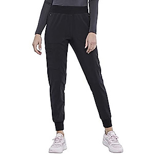 Iflex Jogger Scrubs for Women, Yoga-Inspired Knit Waistband Scrub Pants CK011, M, Black