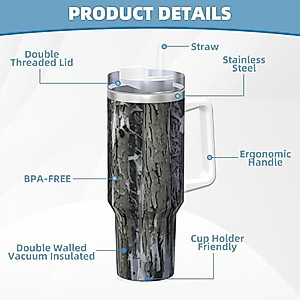HULIBIN Cold Tree Camouflage Print Double Deck Stainless Steel Travel Coffee Cup With Lid 40 Oz Ice Bully Cup