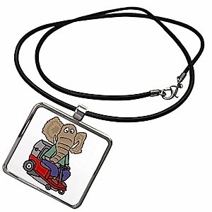 3dRose Funny Cute Elephant on Riding Lawn Mower Mowing... - Necklace With Pendant (ncl-362140-1)
