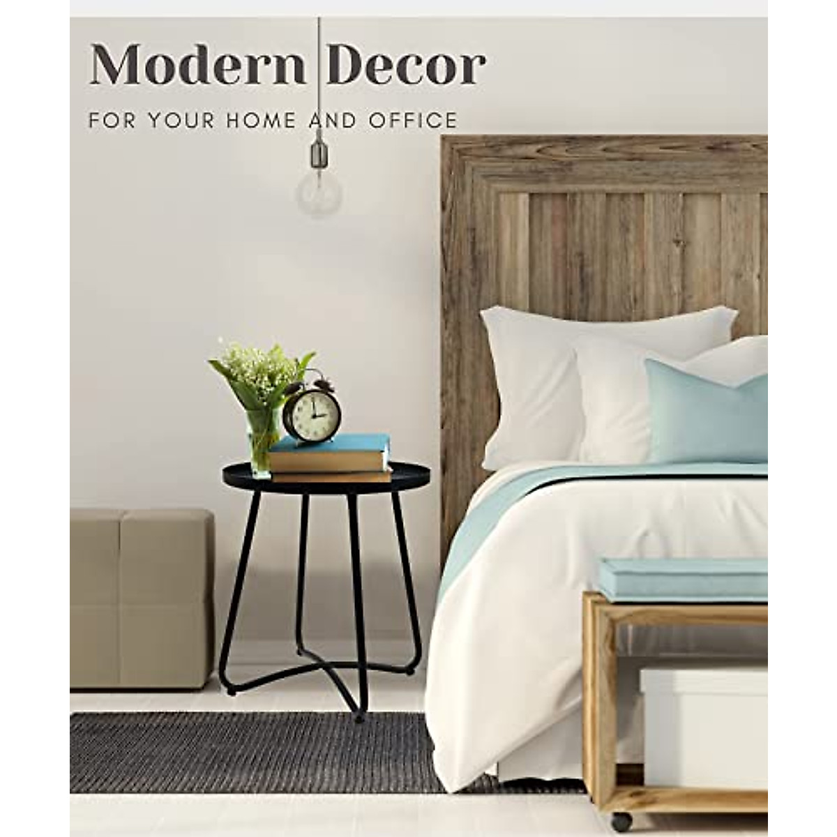 Icerona Outdoor Side Table, Small Round End Table with Tray top, Waterproof Metal Patio Side Table for Garden Balcony Entryway, Easy Assembly