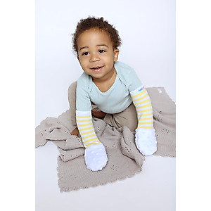 Handsocks Plushy Stay On Strap-Free No-Scratch & Warmth Mittens (Medium 6-12 Months. Bicep Size Should be Bicep 5.0"-8.0"), Olivia (Grey/Yellow Elephant) - One Pair