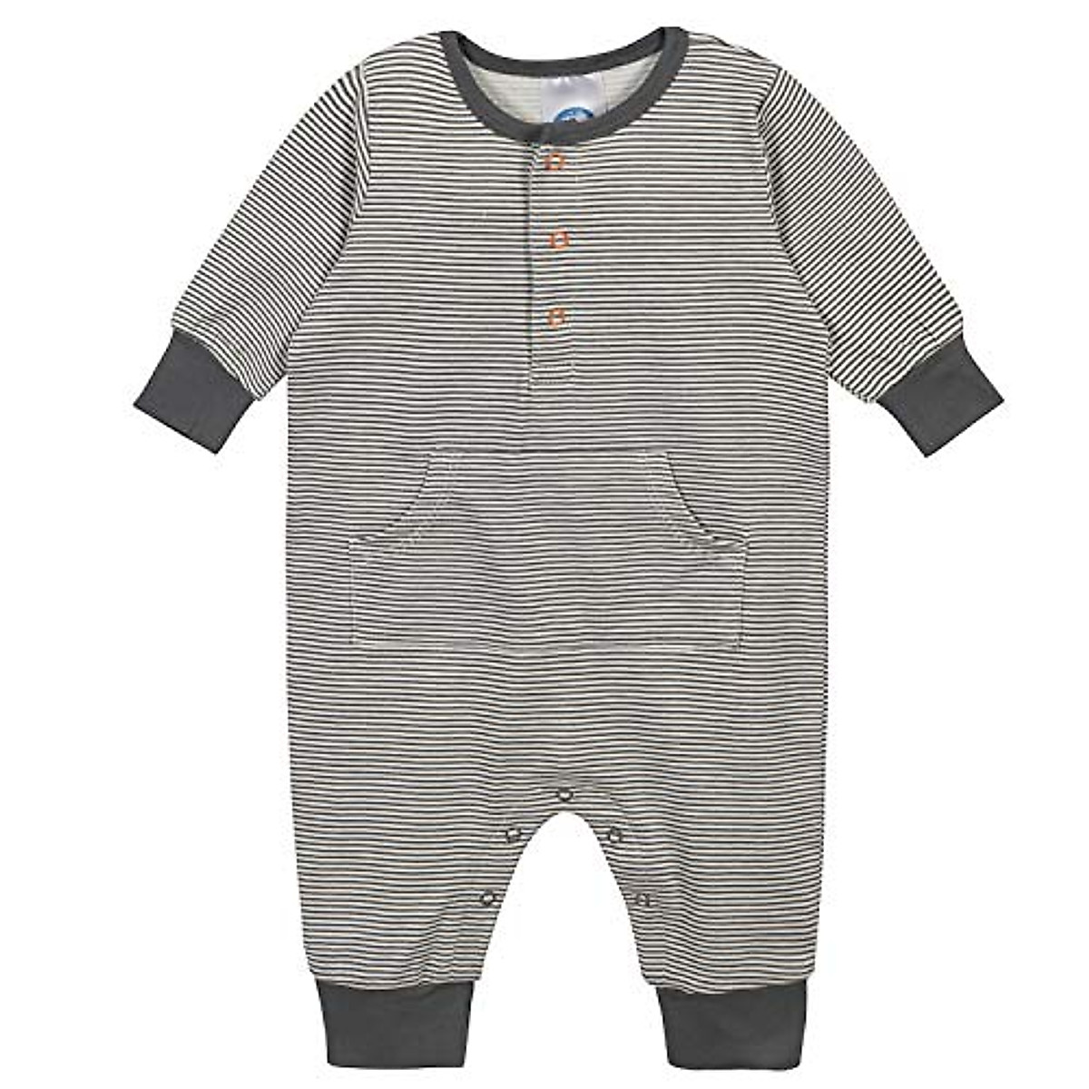 Grow by Gerber Baby Boys 3-Pack Coverall Set, Grey/Ivory/Orange, 3-6 Months