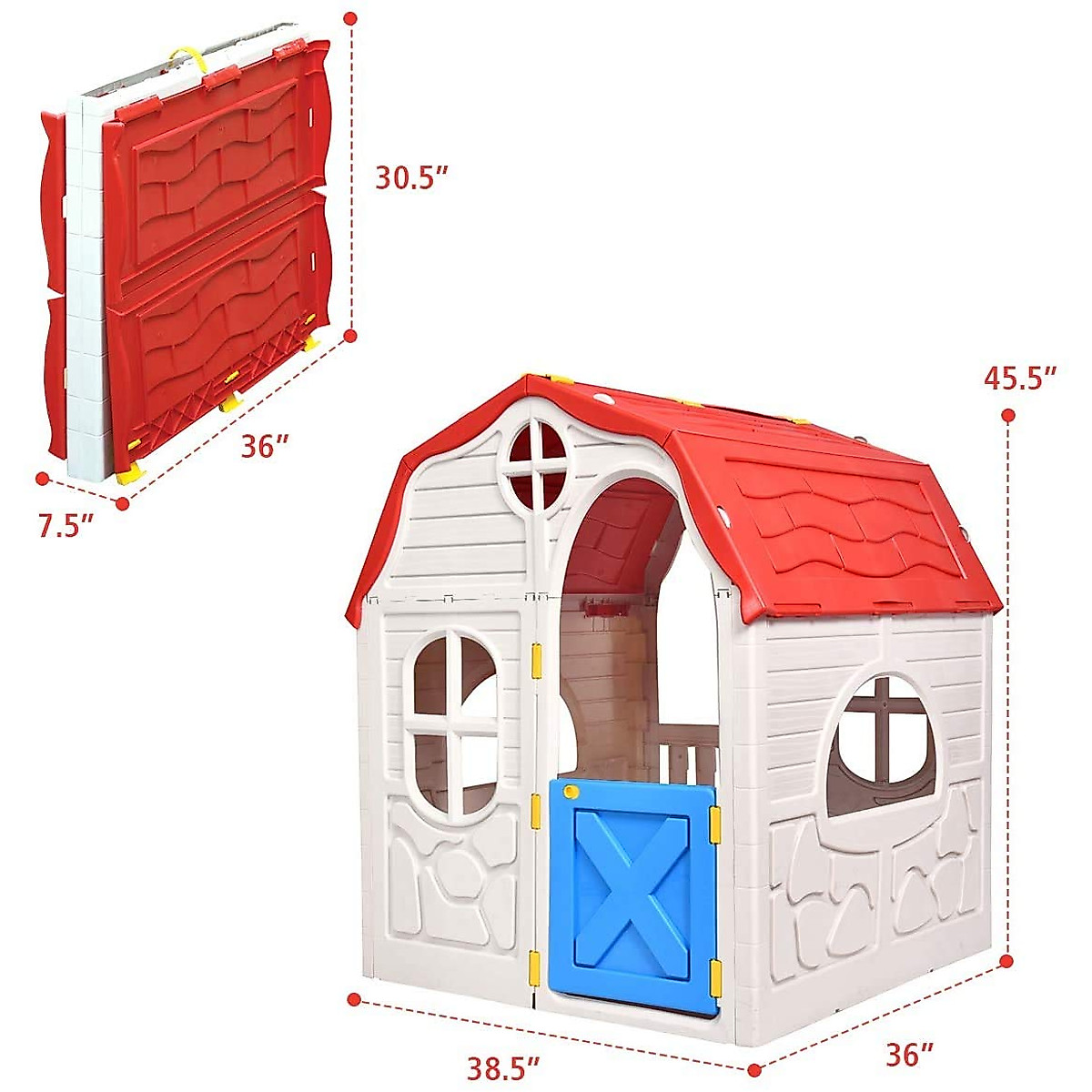 Costzon Kids Foldable Playhouse, Portable Game Cottage with Windows, Door, Realistic Home and Garden Play House, Gift for Toddler Boys Girls Indoor Outdoor