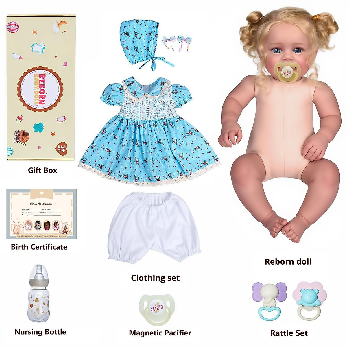 JIZHI Lifelike Reborn Baby Dolls - 18 Inch Realistic-Newborn Baby Dolls Blond Girl Handmade Real Life Toddler Dolls with Clothes for Kids Age 3+