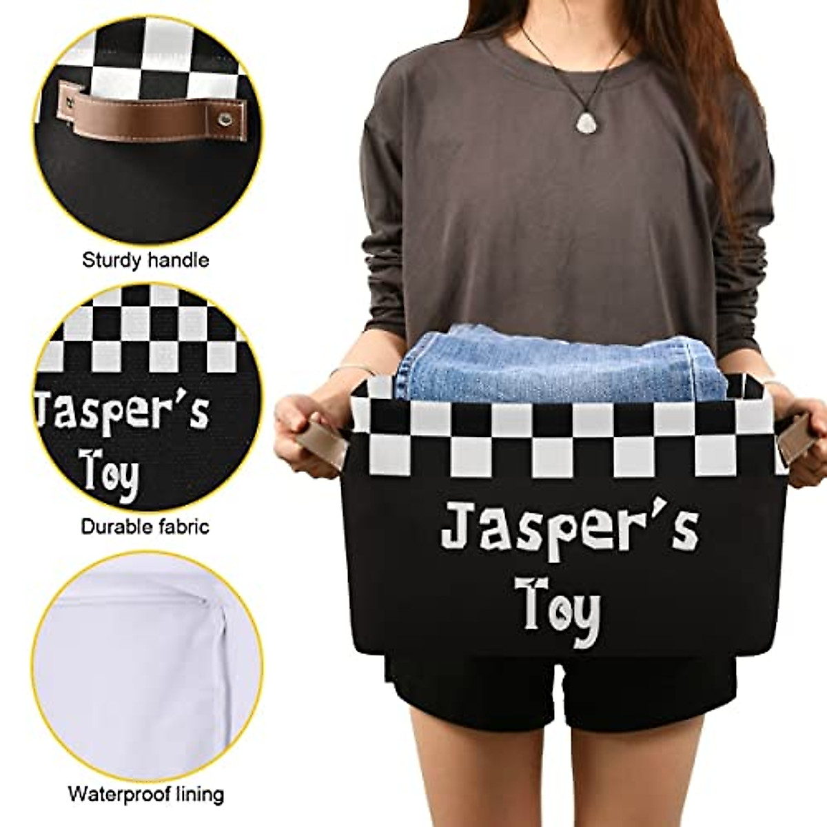 Custom Chessboard Checkered Rectangular Storage Bin Basket with Handles - Personalized Organizer Bin for Toys, Books, Laundry Basket for Kids/Pets, Playroom