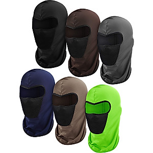 6 Pieces Balaclava Face Mask Motorcycle Mask Windproof Camouflage Fishing Cap Face Cover for Sun Dust Protection (Black Coffee Dark Grey Khaki Navy Blue Shiny Green)