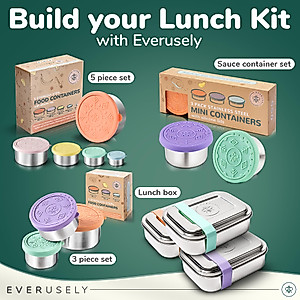 Everusely - Bento Box for Kids - Green, 6.5x4.7 / 27oz - Stainless Steel Lunch Box w/Leakproof Condiment Container - 3 Compartment Snack Box for School, Office Meals - Freezer & Dishwasher Safe