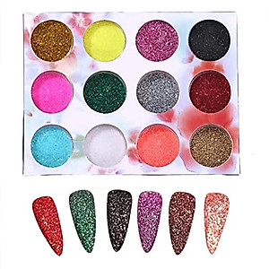 Katartizo 12 Color Bling Nail Art Glitter Crystal Diamond Nail Glitter Powder DIY Iridescent Nail Art Sequins Set for Nails/Face/Eyes Art Decoration