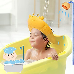FUSACONY Baby Shower Cap, Adjustable Silicone Shampoo Cap, Hair Washing Hat, Eyes Ears and Face Protector, Baby Bath Head Shield for Kids,Infant,Toddlers, Child (Yellow)