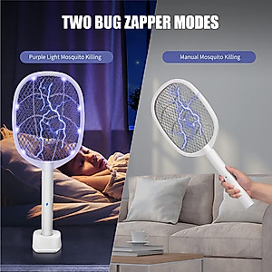 Lulu Home 2-in-1 Electric Bug Zapper Racket, 3000V High Voltage LED Lighted Handheld Mosquito Swatter with 3 Layer Safety Mesh, USB Charging Portable Fly Killer Racquet for Indoor Outdoor Use
