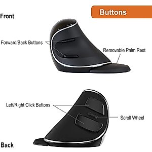 J-Tech Digital Wireless Ergonomic Vertical USB Mouse with Adjustable Sensitivity (600/1000/1600 DPI), Scroll Endurance, Removable Palm Rest & Thumb Buttons [V628P]