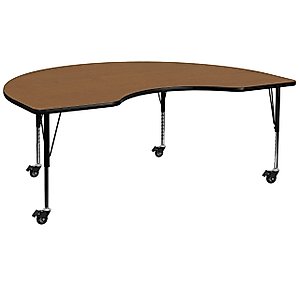 Flash Furniture Wren Mobile 48''W x 96''L Kidney Grey Thermal Laminate Activity Table - Height Adjustable Short Legs