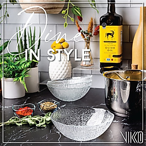 Vikko Soup Bowls, 6.25 Inch Salad Bowls, Glass Soup Bowls, Elegant Textured Glass Bowls, Set of 4, Dishwasher Safe