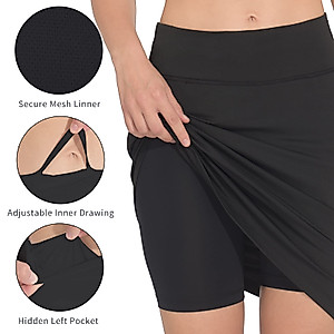 MakyeAme Women's 20" Knee Length Golf Skorts Skirts Casual Athletic Tennis Modest Skirts High Waist with Pockets UPF50+, Black XL