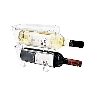 Frontier Plastic Stackable Multipurpose Wine Rack Storage Organizer, Wine and Water Free Standing Bottle Holder for Fridge, Counter Top, Display Cabinets, 2 Pack, Clear