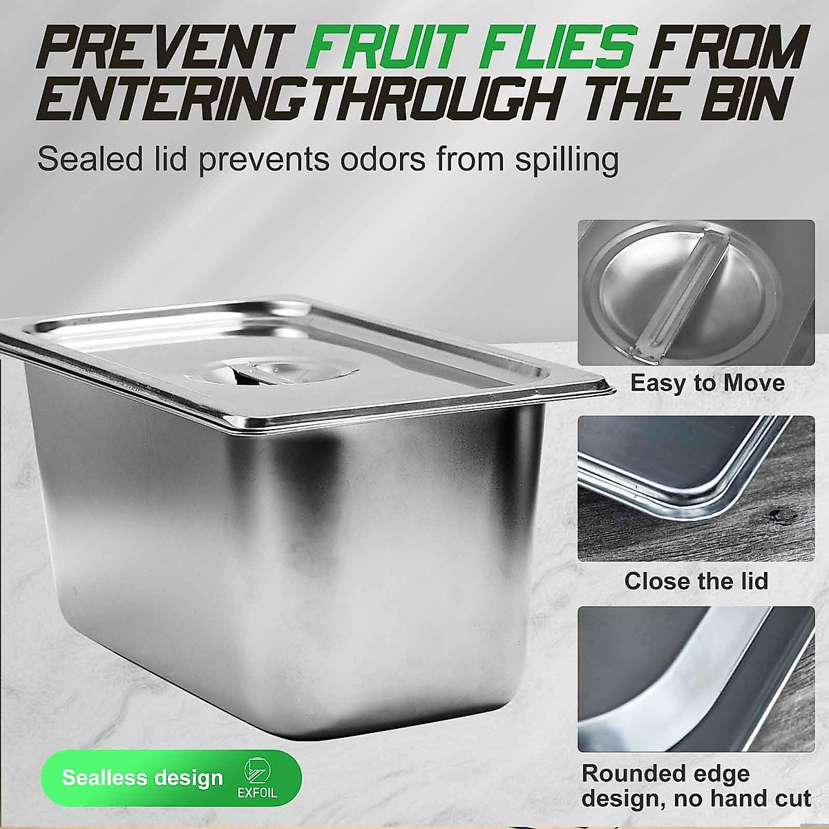 Exfoil Kitchen Compost Bin with lid, As Indoor Compost Bin with Stainless Steel Insert, Countertop Compost Bin- 1.6 Gal Smell Proof,Indoor Large Compost Bin Kitchen