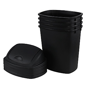 Ramddy 6 Gallon Kitchen Swing Top Garbage Can, 4-Pack Plastic Trash Can with Swing Lid, Black