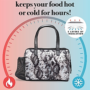 Fit & Fresh Cloverdale Adult Insulated Lunch Bag with Side Pouch & Carry Handles, Complete Lunch Kit Includes 2 Containers, Snakeskin