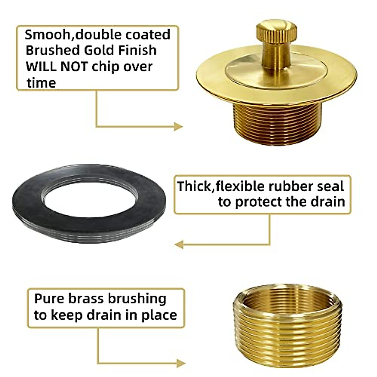 Lift & Turn Tub Trim Set with Two-Hole Overflow Cover,Replacement Bath Drain Trim Kit for Most Bathroom bathtubs (Gold)