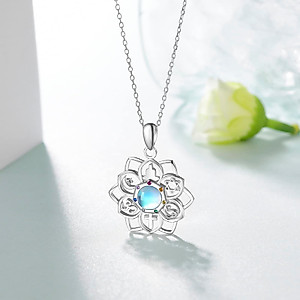 SCZKLAQ 7 Chakra Necklace for Women 925 Sterling Silver Lotus Chakra Necklace Moonstone Yoga Lotus Chakra Jewelry for Women Chakra Gifts
