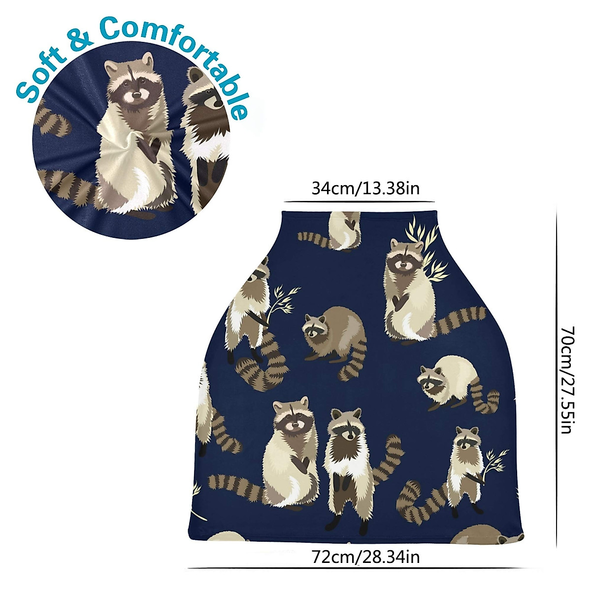 YYZZH Cute Fluffy Raccoon Tree Branch Forest Animal Beast Pattern Stretchy Baby Car Seat Cover Infant Canopy Nursing Covers Breastfeeding Cover Breathable Windproof Winter Scarf for Boys Girls