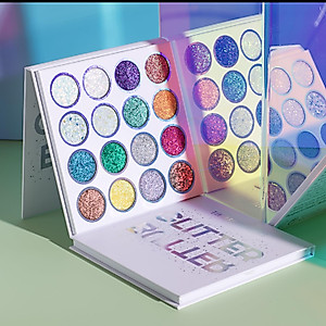 Tintark Glitter Butter Sparkle Eyeshadow Palette, 16 Colorful Holographic Multichrome Iridescent Chameleon Makeup Palette, Shimmer Highlighter Metallic Eye Shadow, Rainbow Eyeshadow Pallets