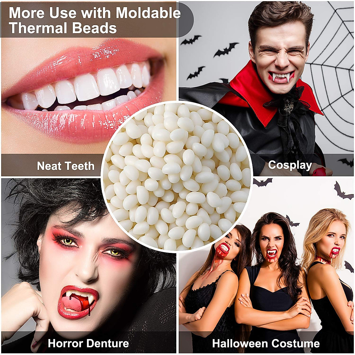 100g Tooth Solid Gel Temporary Repair Kit Moldable Thermal Fitting Bead Teeth Pellet Adhesive Fake Teeth for Halloween Scary Themed Party Makeup Filling Fix the Missing Broken Tooth