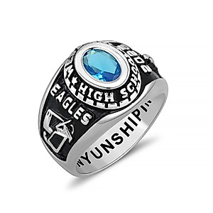 Ccjcinata Gold Plated Class Rings Birthstone Rings Class Rings for Men High School Personalized Custom Rings Men's Class Rings Size 5-15 College Rings for Men