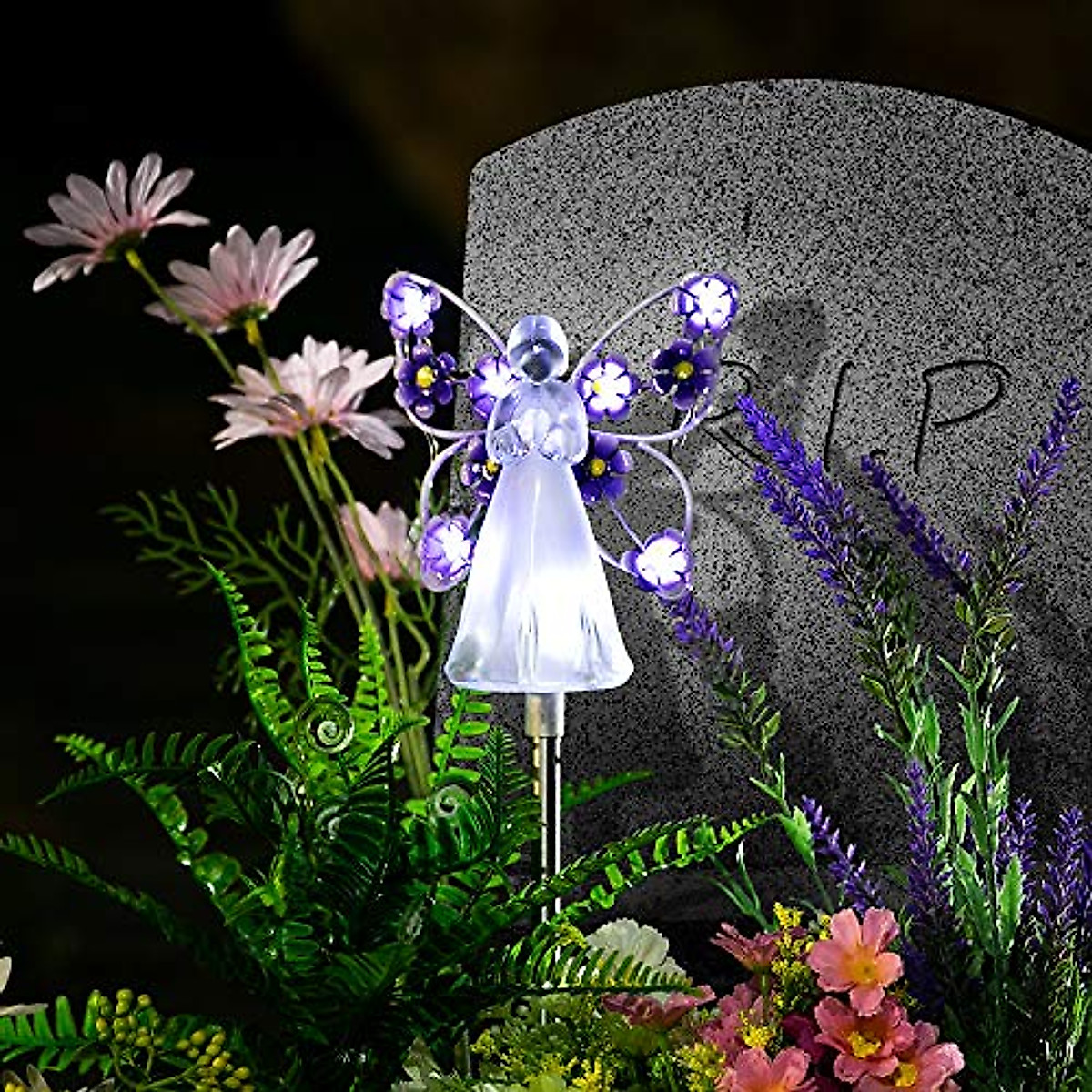 GIGALUMI Solar Angel Garden Stake Lights - 2 Pack Angel Solar Lights Outdoor Garden, Eternal Light Angel with 7 LEDs for Cemetery Grave Decorations, Memorial Gift, Christmas Yard Art, Sympathy Gift