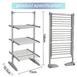 TRAGLO Heated Drying Rack Folding Electric Clothes Drying Rack Collapsible Laundry Drying Rack Free-Standing Heating Garment Dryer Towel Rail Space Saving for Home Indoor Outdoor