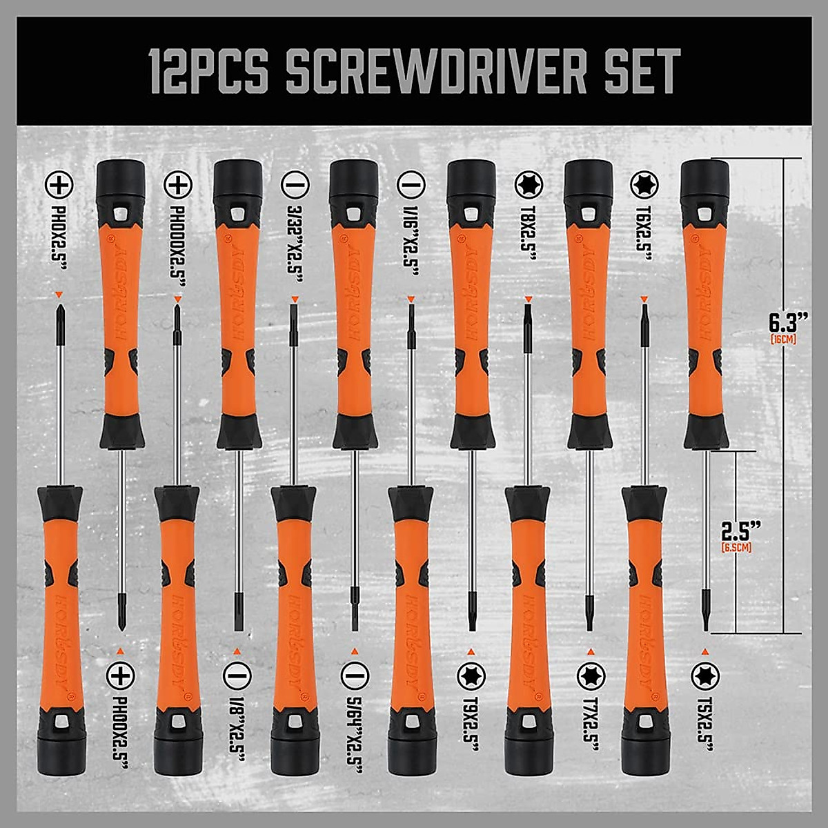 HORUSDY Precision Screwdriver Set | 12-Piece | Phillips | Slotted | Torx Star | Non-Slip Grip | Magnetic Small Screwdriver Set for Computer, Laptop, Eyeglass, Watch, Laptop, Phone