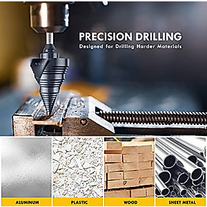 MACXCOIP UPGRADE M35 Cobalt Step Drill Bit with Ultra TiAIN Coating, 1/4" - 1-3/8" Unibit Step Bit with Double Sprial Flute, 1/4" Hex Shank Drill Bit for Metal, Stainless Steel, Aluminum, Copper, Wood