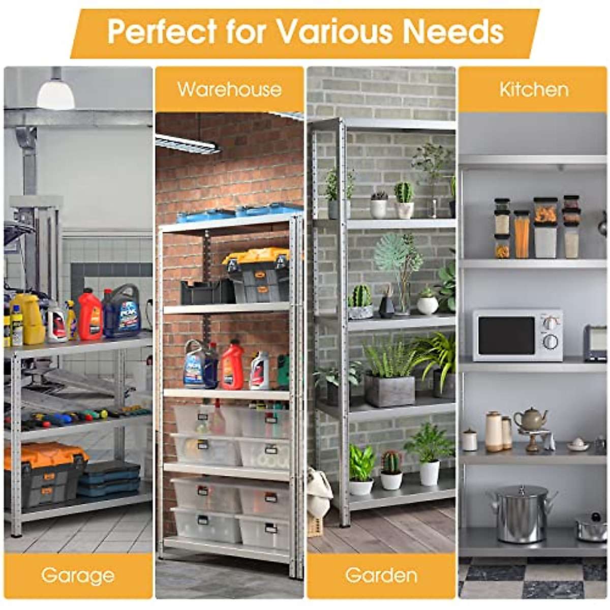 Tangkula Garage Storage Shelves for Free Combination, 5-Tier Heavy Duty Metal Shelving Unit, Multipurpose Organizing Rack for Basement Warehouse Garage, Simple Assembly, 39 x 16 x 74 Inch (1, Silver)