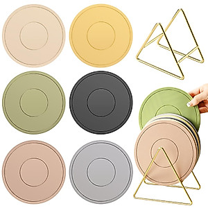 H&W 6Pcs Thickened Pot Holders, Silicone Trivets, Non-Slip Heat Resistant Pads, with 1 Gold Triangle Holder, for Kitchen Hot Pots and Pans(6 Colors)