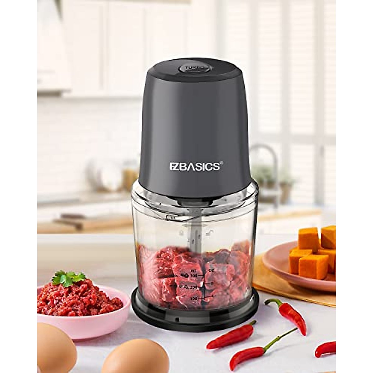 Food Processor, EZBASICS Small Food Processor for Vegetables, Meat, Fruits, Nuts, 2 Speed Mini Food Chopper With Sharp Blades, 2-Cup Capacity, Silver