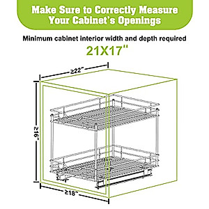 BONADOM 2 Tier Pull Out Cabinet Organizer(21''Dx17''W) Heavy Duty Slide Out Drawers for Kitchen Cabinets Storage Roll Out Shelf Rack Storage for Pots, Pans, PullOut Cupboard Organizer