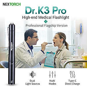 NEXTORCH Medical LED Pen Light with Pupil Gauge Nurse Penlight for Doctor Nurse Stethoscope Healthcare Nursing School Students Light Medical Equipment (Rechargeable) DR K3 PRO