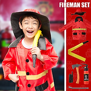 3 Sets Kids Dress up Pretend Play Costumes for Kids Age 3-7, Role Play Fireman Police Doctor Dress up Clothes for Boys Girls Toddler Role Accessories