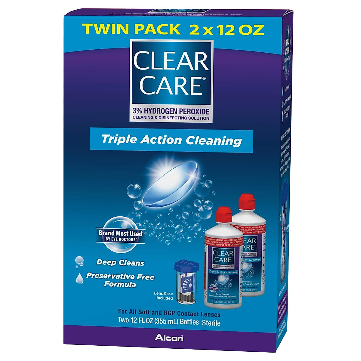 Clear Care Cleaning & Disinfecting Solution with Lens Case, Twin Pack,12 Fl Oz (Pack of 2)