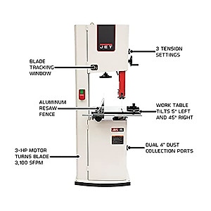 JET JWBS-15-3, 15-Inch Woodworking Bandsaw, 3HP, 230V 1PH (714650)